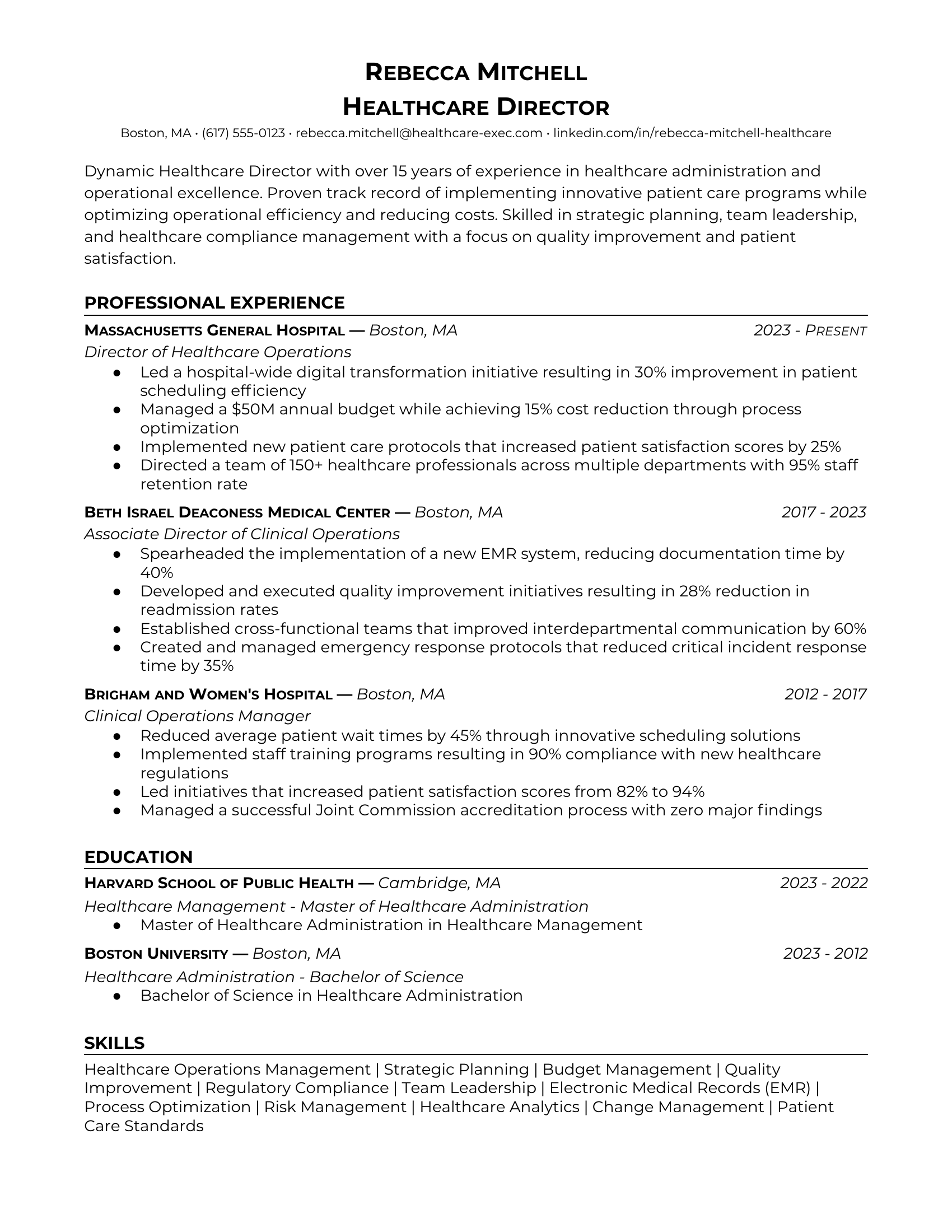 Healthcare Director in Healthcare Resume Examples & Tips for 2025 ...